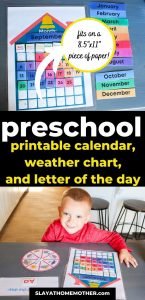 Free Printable Calendar, Weather Chart, & Letter Of The Day for Preschool